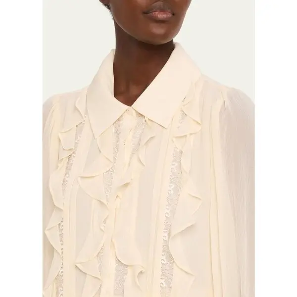 Ramy Brook Claire Ruffle Blouson-sleeve Silk Blouse