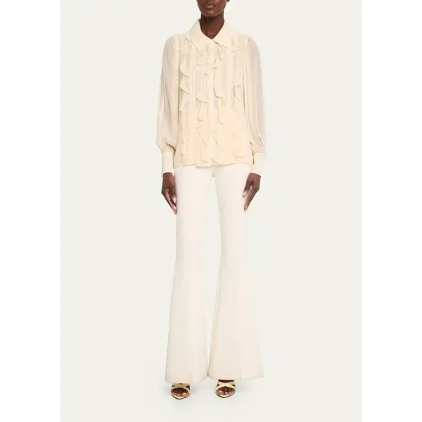 Ramy Brook Claire Ruffle Blouson-sleeve Silk Blouse