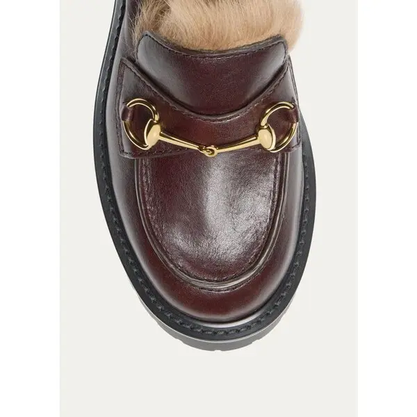 Gucci Rhodi Leather & Shearling Horsebit Mules - Deep Brown