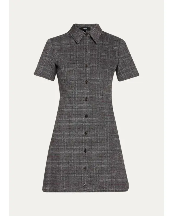 Theory Easy A-line Glen Plaid Mini Dress