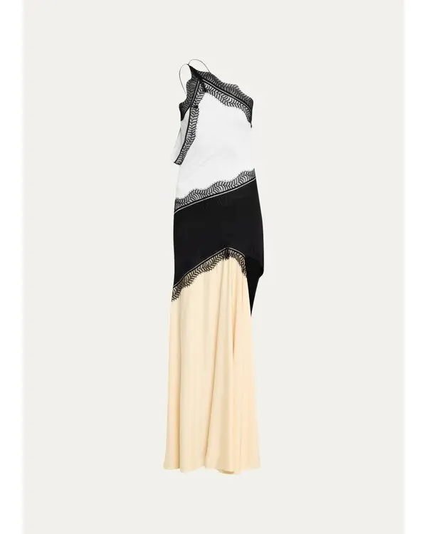 Christopher Esber Keira Split Lace One-shoulder Cutaway Dress - Mastic Multi