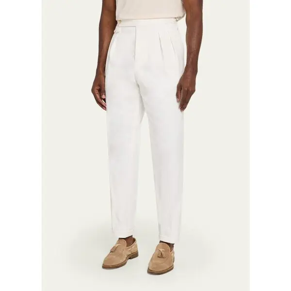 Brunello Cucinelli Cotton Pleated Trousers With Waist Tabs