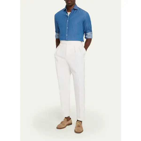 Brunello Cucinelli Cotton Pleated Trousers With Waist Tabs
