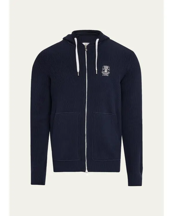 Brunello Cucinelli Logo Cotton Hoodie - Navy