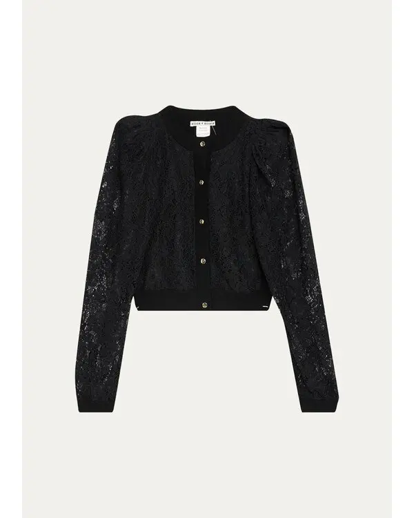 Alice + Olivia Kitty Lace Overlay Cardigan - Black