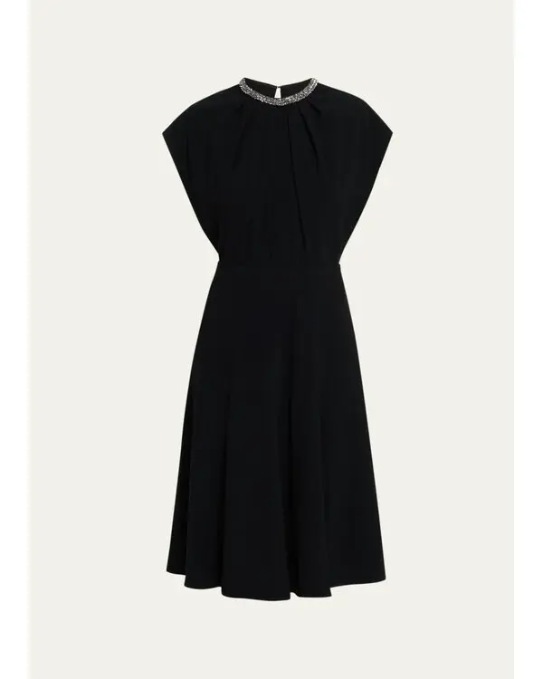 Rickie Freeman For Teri Jon Beaded Crepe A-line Midi Dress