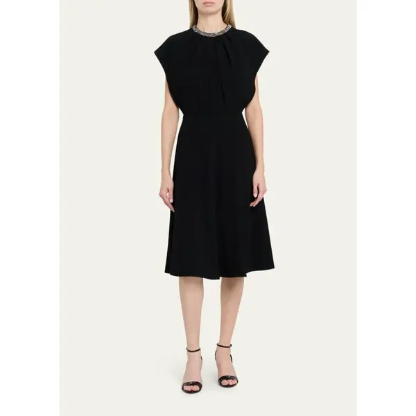 Rickie Freeman For Teri Jon Beaded Crepe A-line Midi Dress