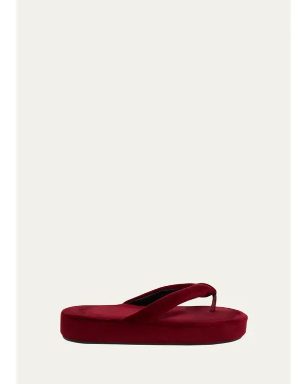 Balenciaga Jet Lag Stretch Velvet Platform Thong Sandals - Flame
