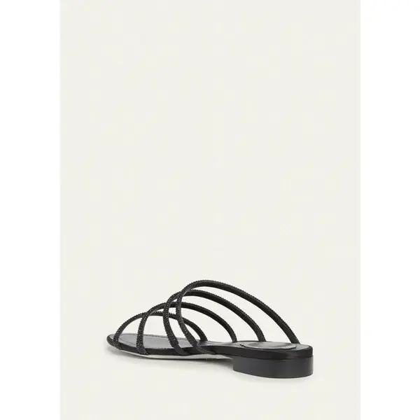 Rene Caovilla Satin Strass Flat Slide Sandals