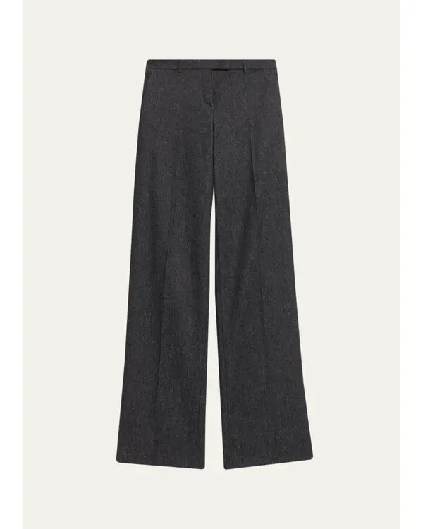 Michael Kors Camilla Wide-leg Melange Wool Trousers - Black