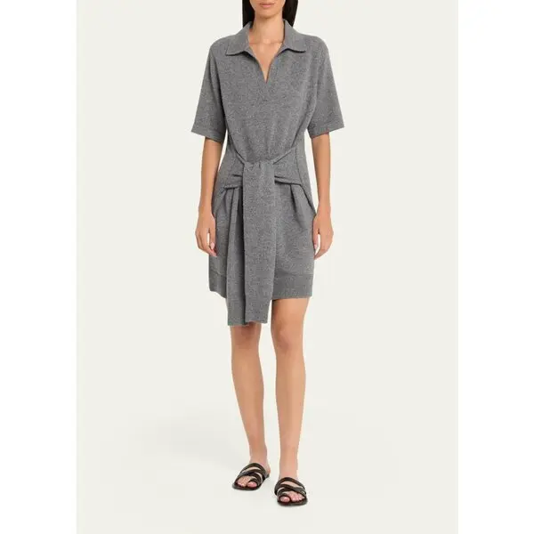 Michael Kors Tie-waist Cashmere Polo Sweater Mini Dress - Grey