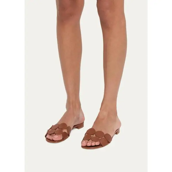 Manolo Blahnik Circle-cut Leather Slide Sandals