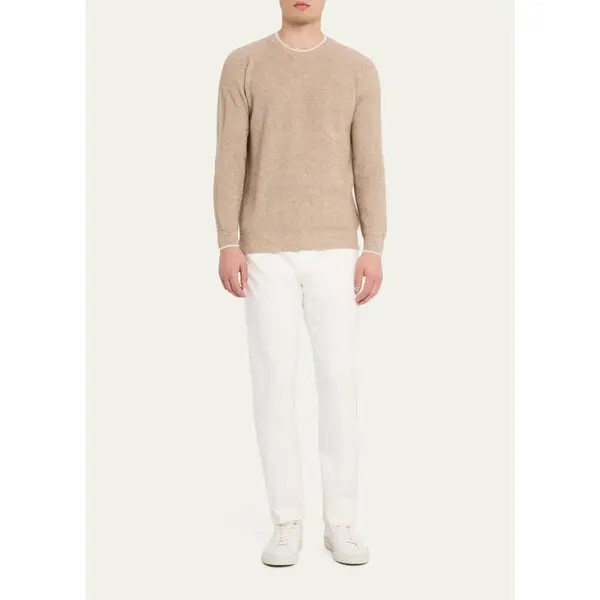 Cesare Attolini Ribbed Cashmere Mouline Tipped Crewneck Sweater - Tan