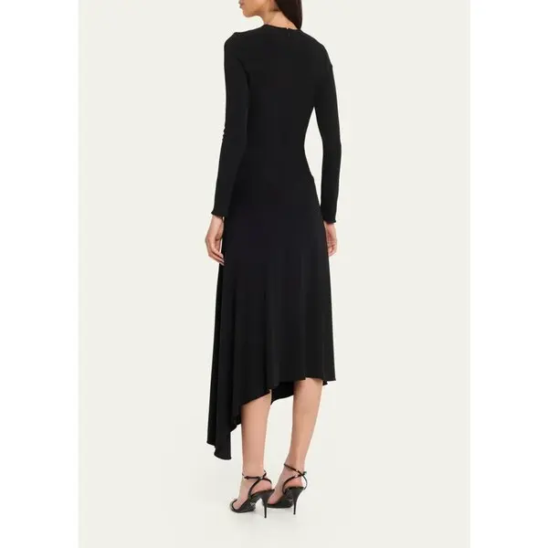 Michael Kors Ruched Long-sleeve Asymmetric Midi Dress