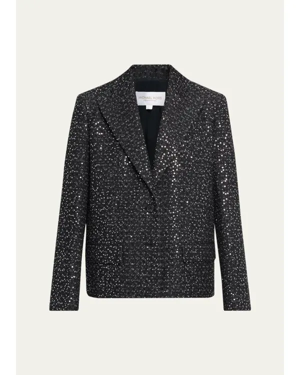 Michael Kors Single-button Sequin Cotton Tweed Blazer