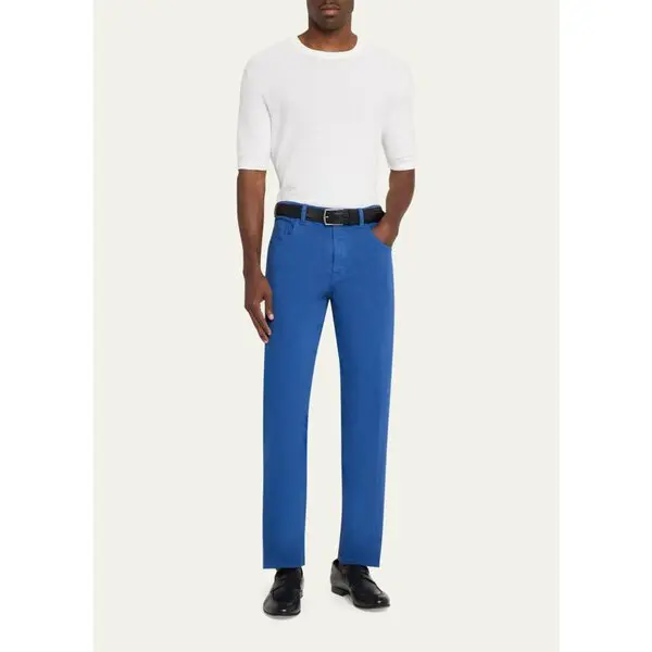 Cesare Attolini Cotton Bull Slim Straight-leg Five-pocket Pants - Blue