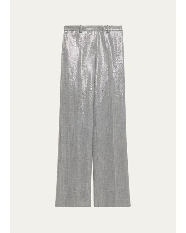 Michael Kors Camilla Sequin Pinstripe Wide-leg Trousers - Grey