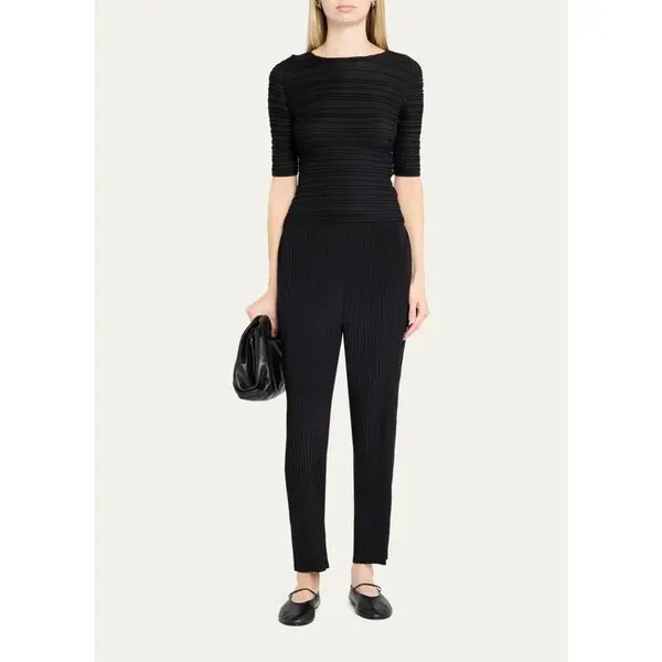 Issey Miyake Jiggly Pleated Plisse Elbow-sleeve Top