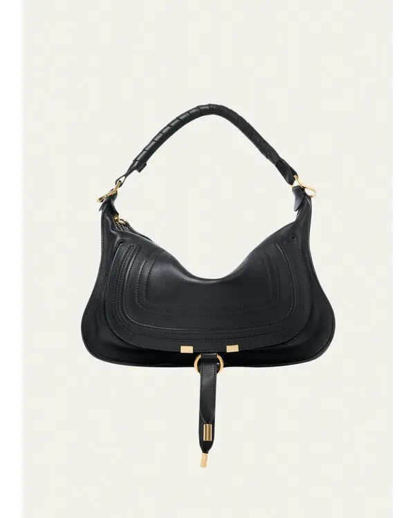 Chloé Marcie Medium Saddle Shoulder Bag In Leather - Black