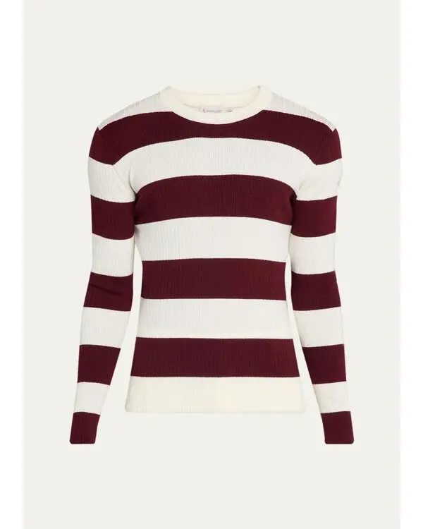 Moncler Wide-stripe Wool Ribbed Crewneck Sweater