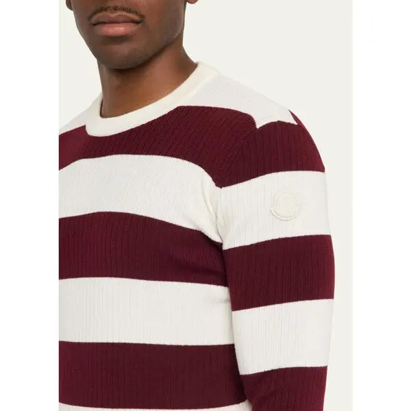 Moncler Wide-stripe Wool Ribbed Crewneck Sweater
