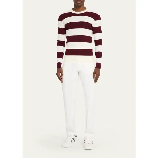 Moncler Wide-stripe Wool Ribbed Crewneck Sweater