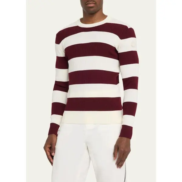 Moncler Wide-stripe Wool Ribbed Crewneck Sweater