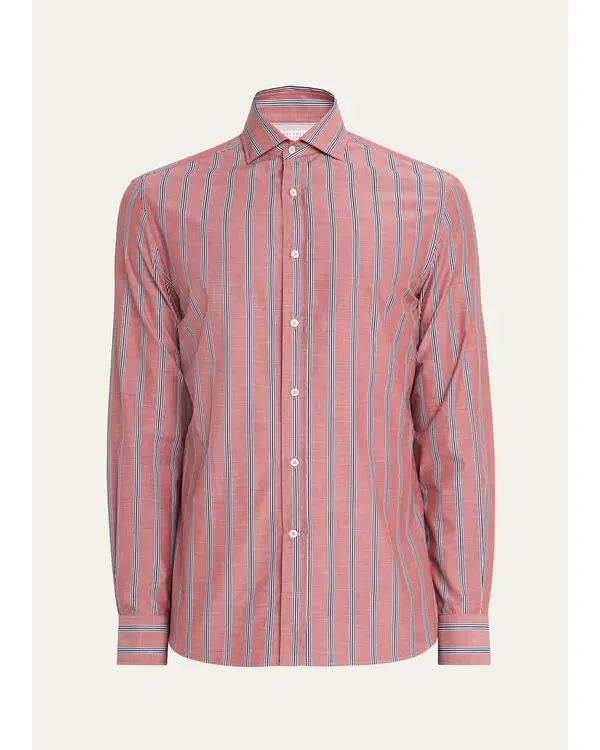 Brunello Cucinelli Cotton Multi-stripe Button-down Shirt - Straw