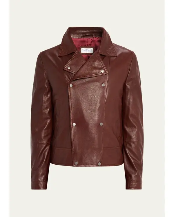 Brunello Cucinelli Double-breasted Grained Leather Jacket