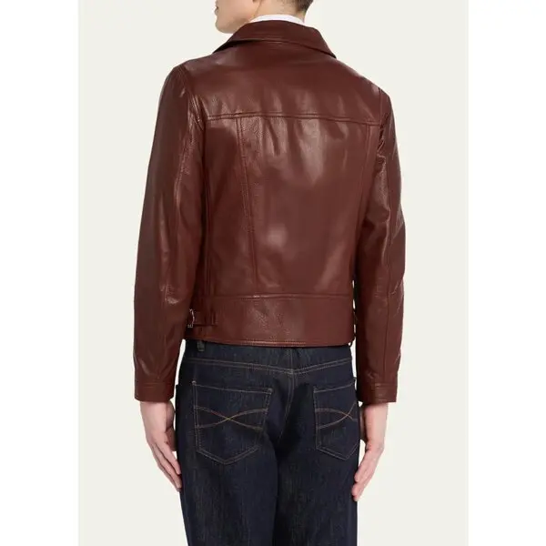 Brunello Cucinelli Double-breasted Grained Leather Jacket