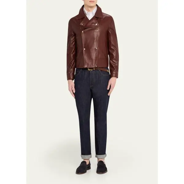 Brunello Cucinelli Double-breasted Grained Leather Jacket