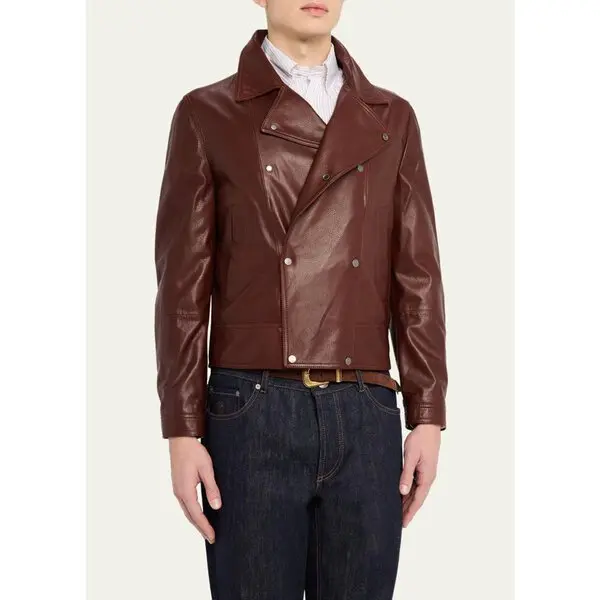 Brunello Cucinelli Double-breasted Grained Leather Jacket