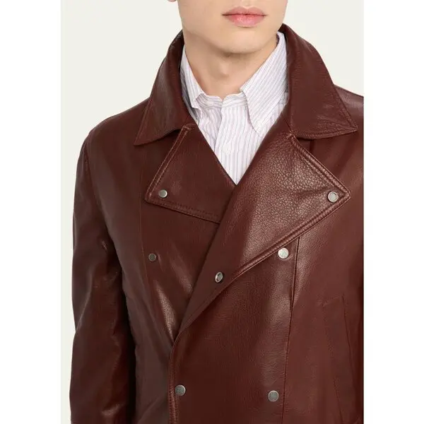Brunello Cucinelli Double-breasted Grained Leather Jacket