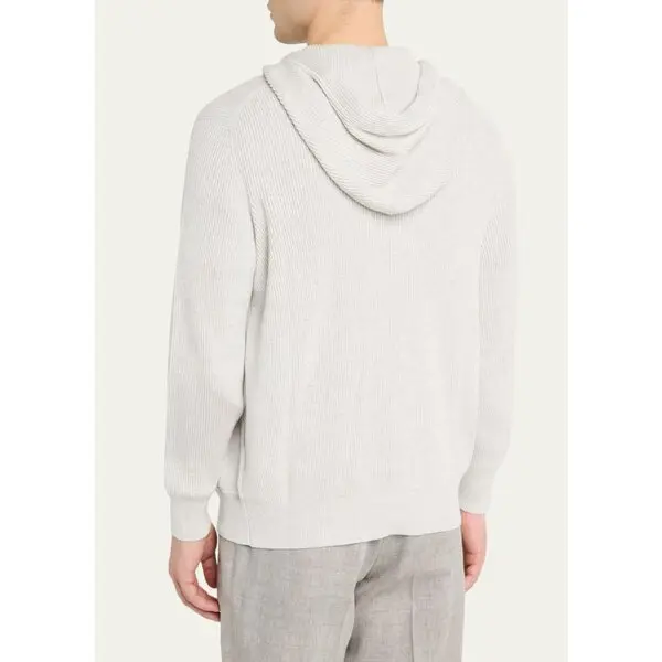 Brunello Cucinelli Cotton Rib Hooded Cardigan Sweatshirt