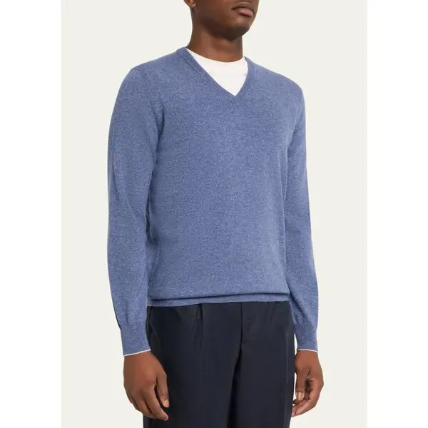 Brunello Cucinelli Cashmere Knit V-neck Sweater - Medium Blue