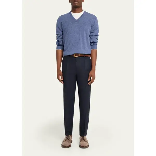 Brunello Cucinelli Cashmere Knit V-neck Sweater - Medium Blue