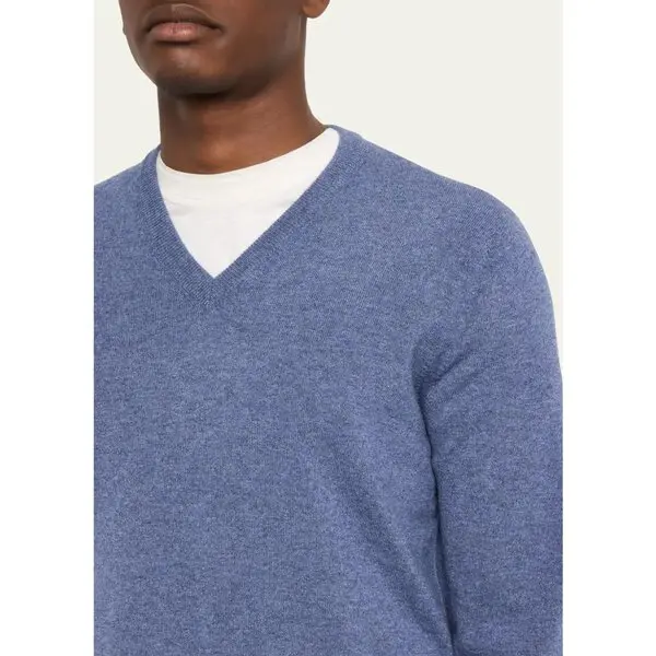 Brunello Cucinelli Cashmere Knit V-neck Sweater - Medium Blue