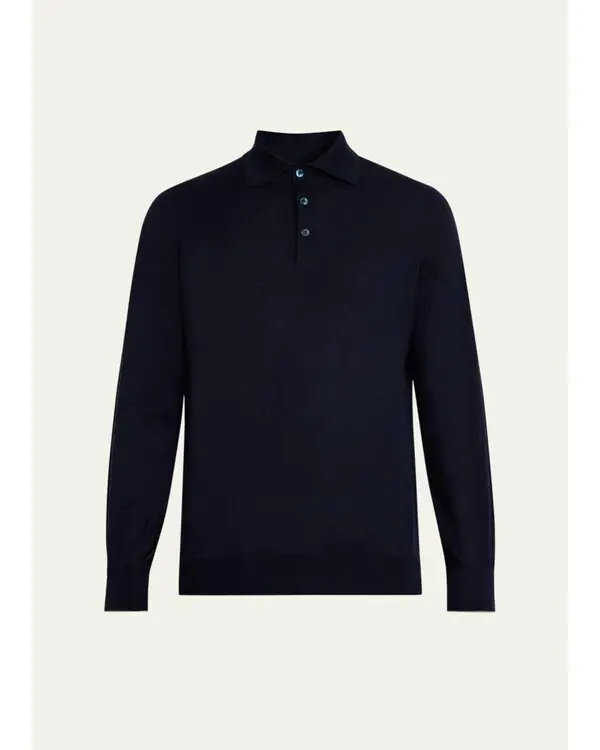Brunello Cucinelli Cashmere Knit Polo Sweater - Navy