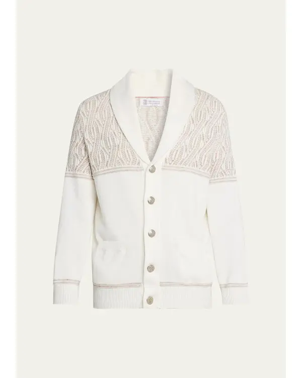 Brunello Cucinelli Cotton Cable Knit Shawl Cardigan