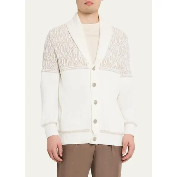 Brunello Cucinelli Cotton Cable Knit Shawl Cardigan