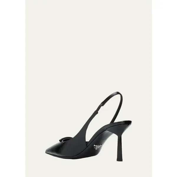 Prada 75mm Triangle Logo Leather Slingback Pumps - Nero