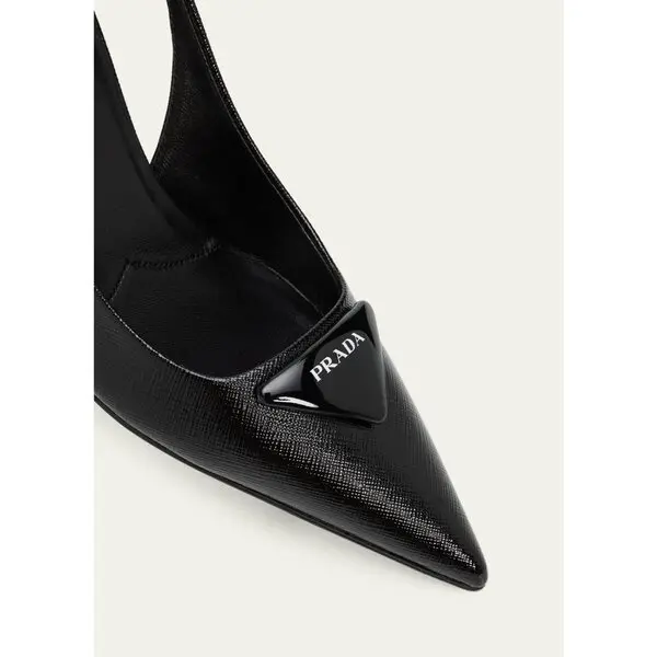 Prada 75mm Triangle Logo Leather Slingback Pumps - Nero