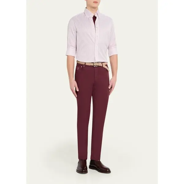 Brunello Cucinelli Button-collar Pinstripe Cotton Sport Shirt
