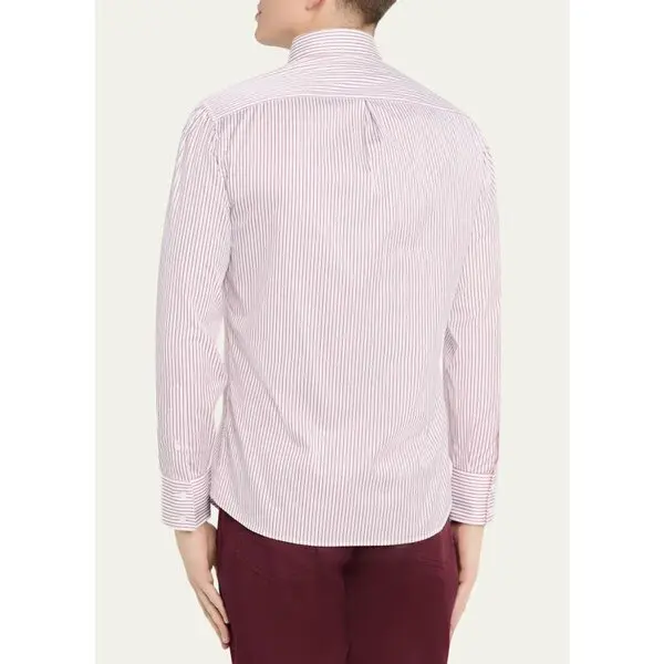 Brunello Cucinelli Button-collar Pinstripe Cotton Sport Shirt