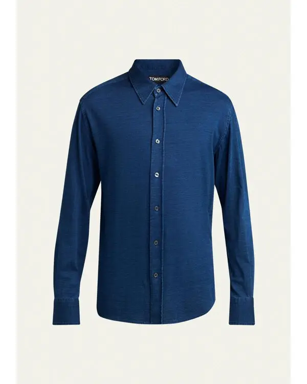 TOM FORD Cotton Denim Point-collar Button-down Shirt