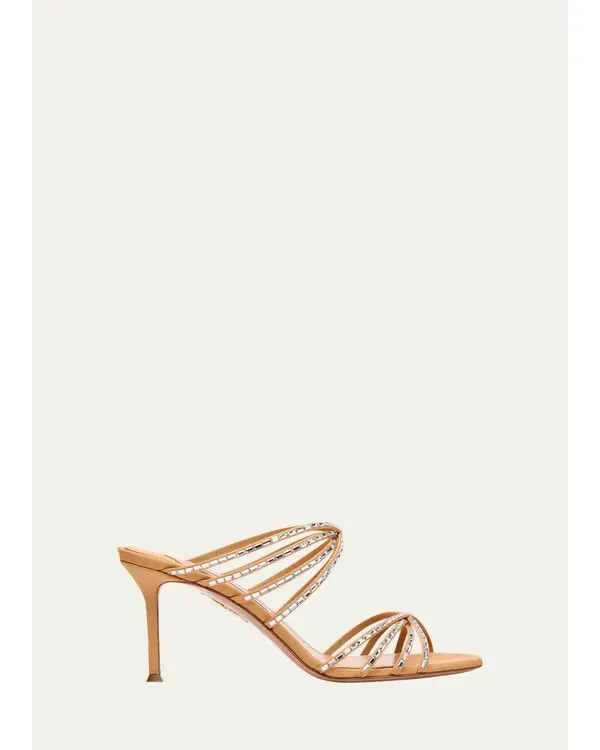 AQUAZZURA Tell Me Crystal 75mm Grosgrain Sandals - Caramel