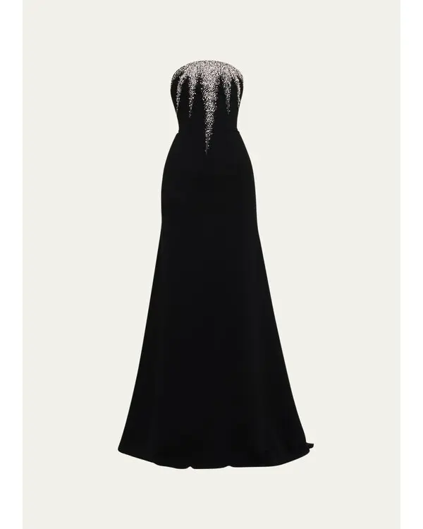 Naeem Khan Strapless Crystal-embellished Crepe Fit-&-flare Gown