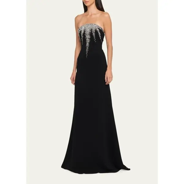 Naeem Khan Strapless Crystal-embellished Crepe Fit-&-flare Gown