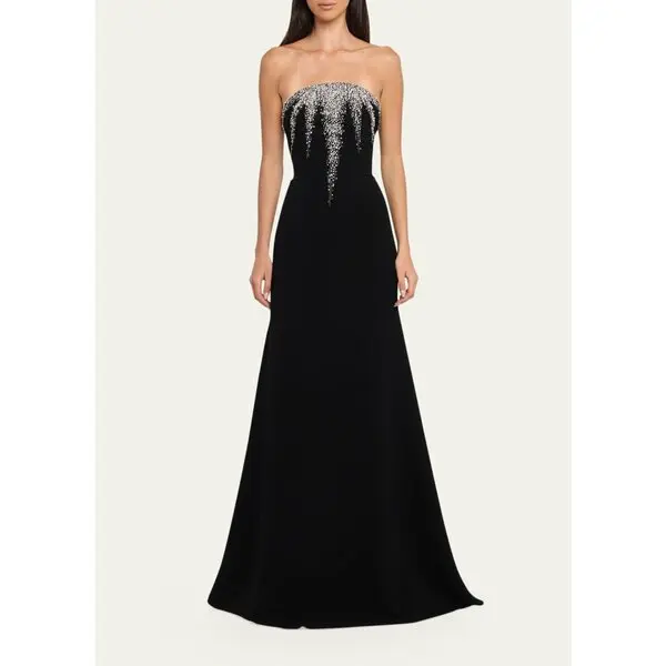 Naeem Khan Strapless Crystal-embellished Crepe Fit-&-flare Gown