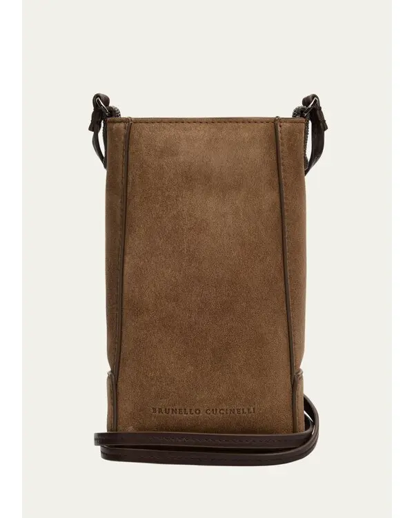 Brunello Cucinelli Mini Suede Phone Crossbody Bag With Monili Beading - Torba